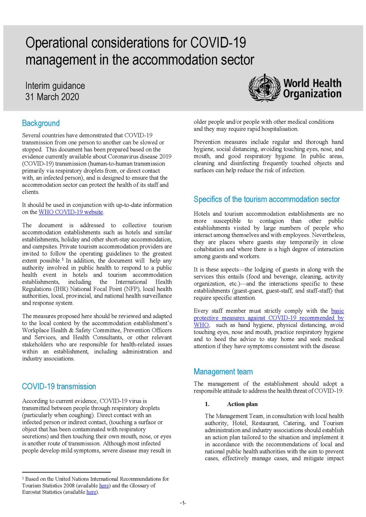 Hotel Operations beyond COVID-19: World Health Organization guidelines ...